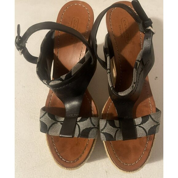 Coach | Shoes | Coach Wedge Sandals Size 75 B Mendez Black Platform ...